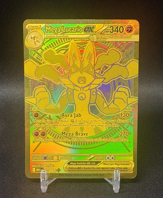 🌈 2025 MEGA Lucario EX 188/132 Hyper Rare Gold Mega Evolutions Pokemon ...