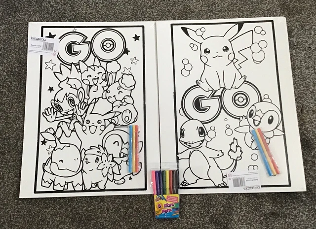 2 LARGE POKEMON Velvet Colouring Picture Boards Plus 8 Felt Tips £7.45 ...