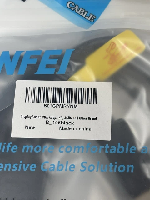 BENFEI DISPLAY PORT DP to VGA Cable B_106 black B01GPMRYNM **SEALED** £ ...