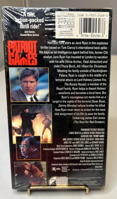1992 PATRIOT GAMES VHS Sealed Paramount Watermark Harrison Ford ...