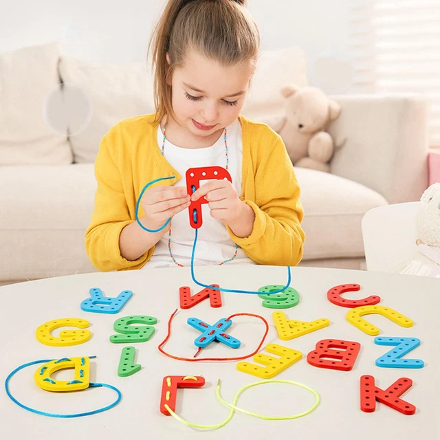WOODEN LACING THREADING Color Recognition Alphabet Number £15.38 ...