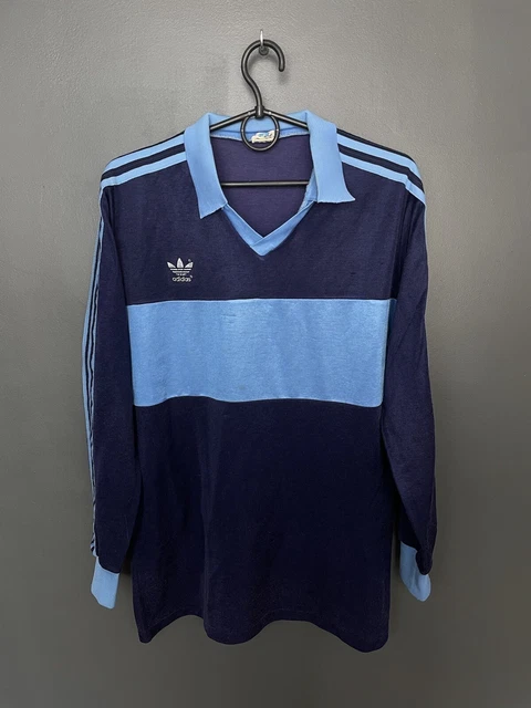 VINTAGE ADIDAS TEMPLATE 1970'S 1980'S Football Long Sleeve Blue Shirt ... VINTAGE ADIDAS TEMPLATE 1970'S 1980'S Football Long Sleeve Blue Shirt ...