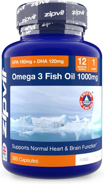 3 FISH OIL 1000Mg, 360 Softgel Capsules. 12 Months Supply. EPA 180Mg ...