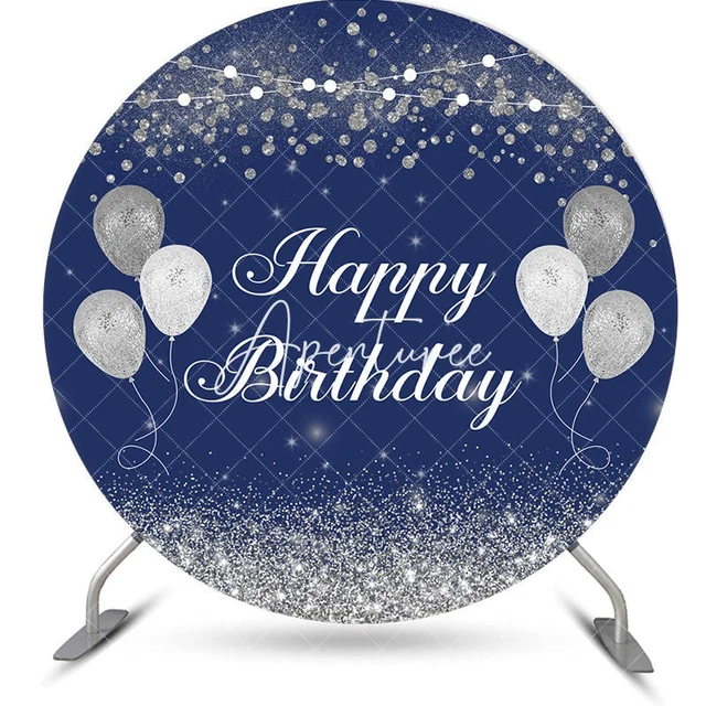 NAVY BLUE SILVER Balloons Round Birthday Backdrop $37.90 - PicClick AU
