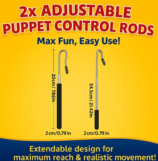 JEFFY PUPPET SML Hand Plush Toy with 2 Metal Rods | 60cm Stuffed Doll ...