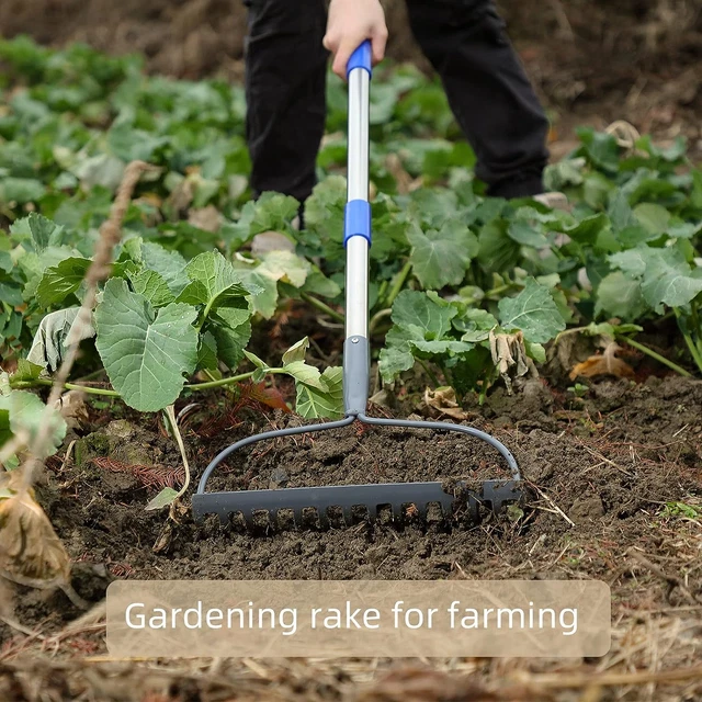 MIYA GARDEN RAKES for Soil with Long 182CM Handle,Heavy Duty 14 Tines ...