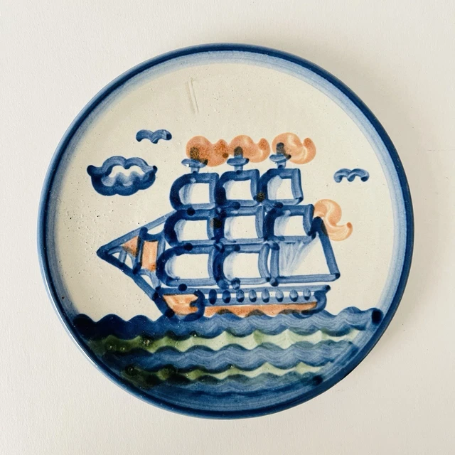 MA HADLEY CLIPPER Ship Pattern 6" Stoneware Bread Plate Signed USA Made ...