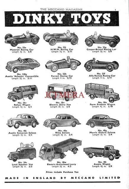 1950S DINKY TOY ADVERT Cooper-Bristol Race Car, Riley Saloon etc Print ...