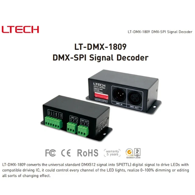 LTECH DMX512 ZU SPI Wandler Signal Decoder für WS2811 WS2812 UCS1903 ...