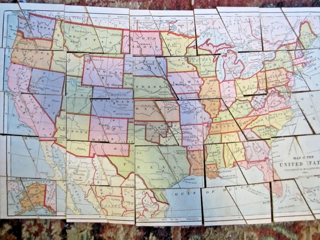 VINTAGE MCLOUGHLIN DISSECTED Map of the United States 1887 in Original ...