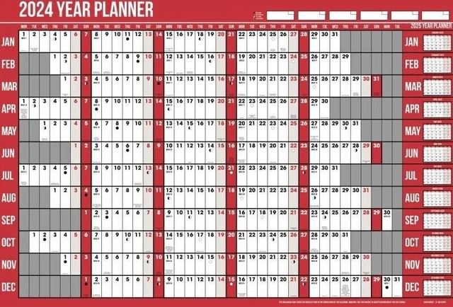 2024 WALL PLANNER Year Calendar A1 Large Laminated Dry Wipe Pen ...