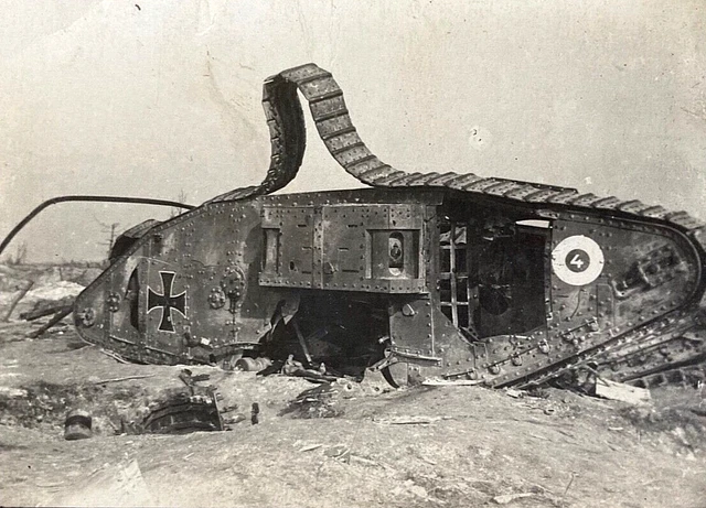 WW1 GERMAN REPURPOSED BRITISH MARK IV FEMALE TANK No.4 PHOTO POSTCARD ...