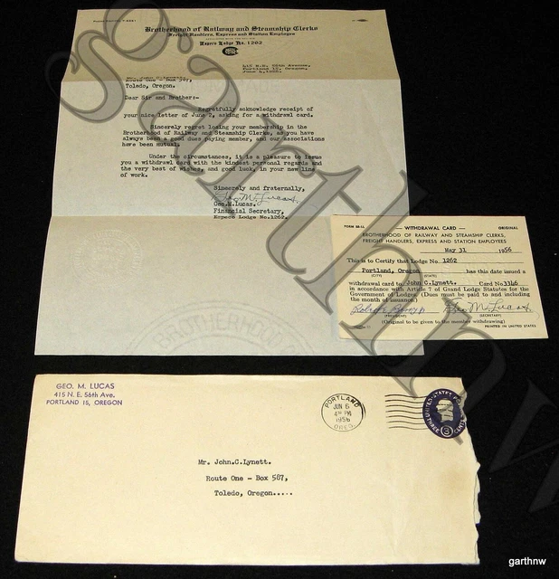 BROTHERHOOD OF RAILWAY And Steamship Clerks 1956 Railroad Union ...