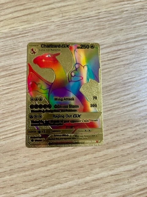 POKEMON GOLD METAL Card Rainbow Stage2 Charizard GX HP 250 Pokemon Card ...