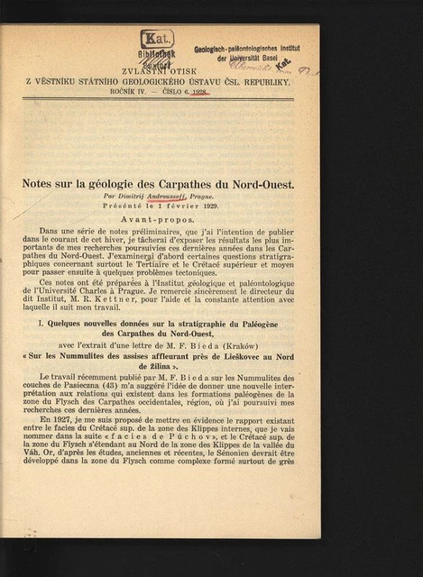 NOTES SUR LA géologie des Carpathes du Nord-Ouest. ZVLASTNI OTISK Z ...