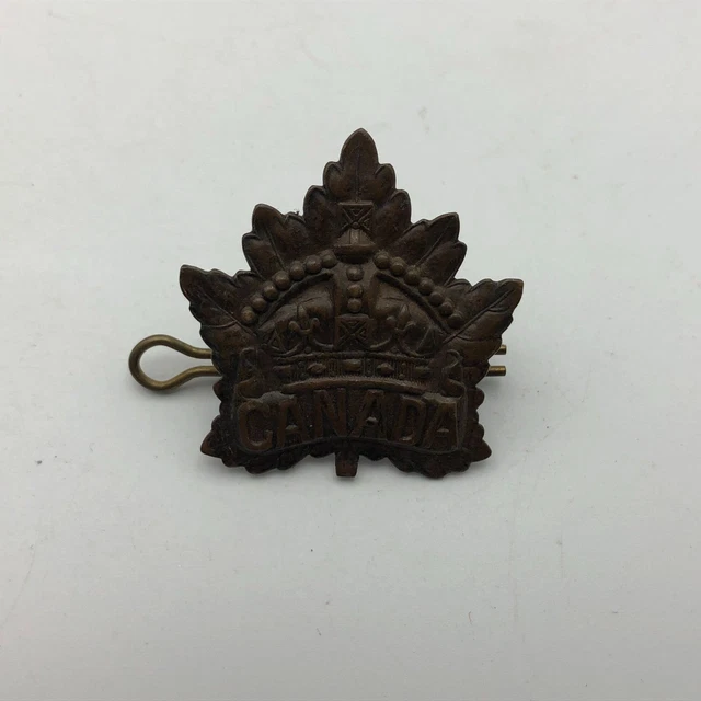 1916 WW1 ORIGINAL Canadian Hat Badge Crown Maple Leaf Roden Bros Vtg ...