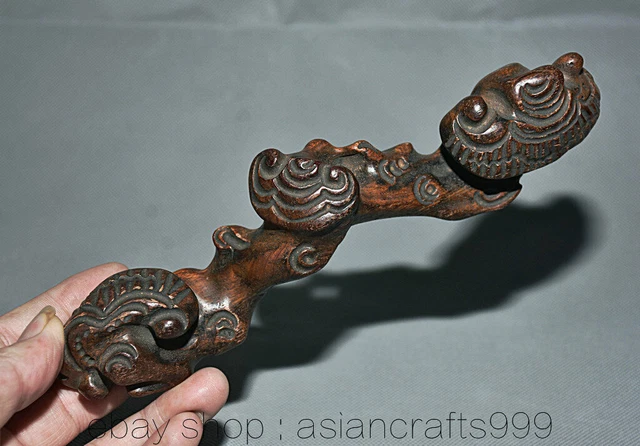 8,8& SELTENE ALTE China Holz Hand Schnitzen Feng Shui Lucky Ruyi Statue ...