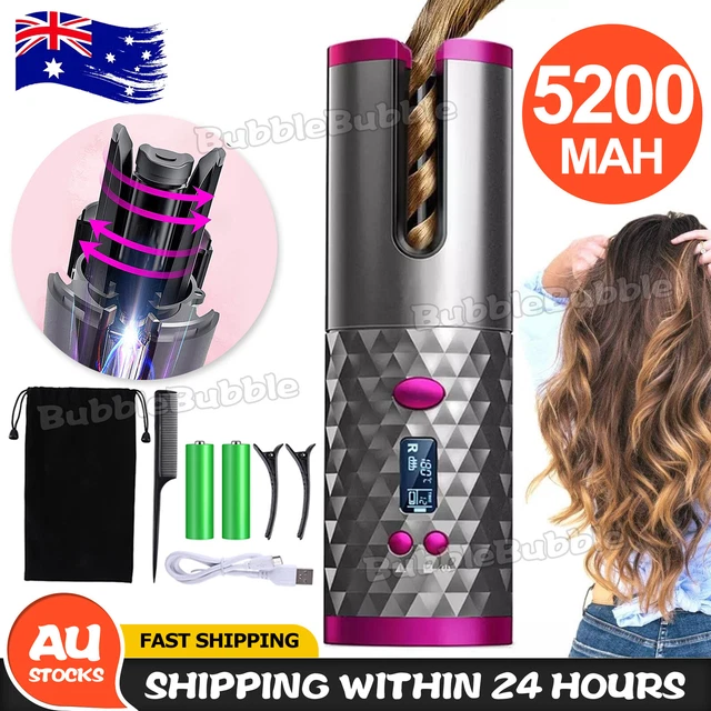 AUTO CORDLESS ROTATING Hair Curler Hair Waver Curling Iron Wireless LCD ...