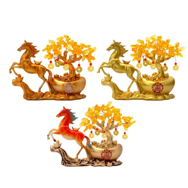 FENG SHUI MONEY Tree Horse Sculpture Resin Desktop Tree Figurines ...