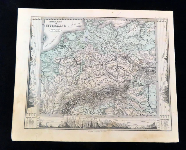 1876 ANTIQUE MAP of Germany Physical Geography German Hand Coloured ...
