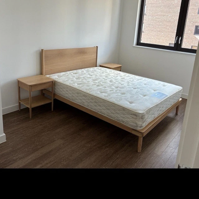 WOODEN DOUBLE BED Frame Light Wood Tone Mattress Headboard Slatted +2 ...