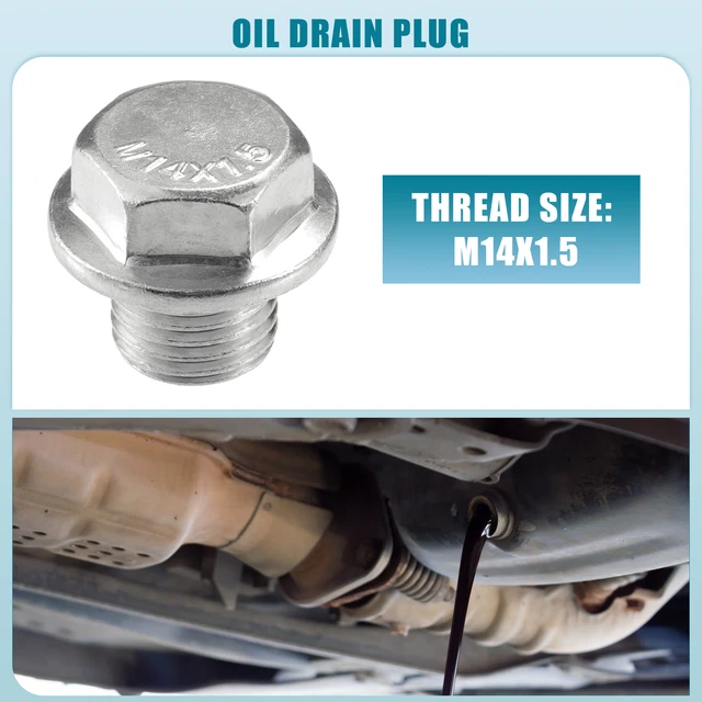 5 SET UNIVERSAL Car Oil Drain Plug with Gasket Durable M14x1.5 Silver ...