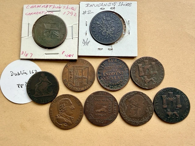 GROUP OF 10 COPPER Conder Tokens, Various Type & Grades 18th Century. £ ...