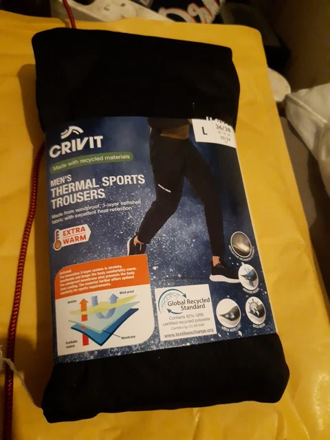 CRIVIT THERMAL BLACK Trouser Gym Running Leggings Free Post Size L 36 ...