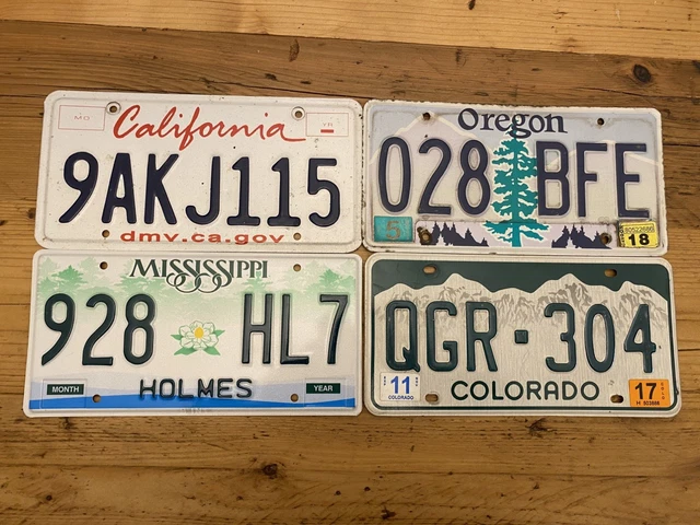 SET OF 4 Various US Car License Plates inc Oregon, Mississppi & 2 More ...