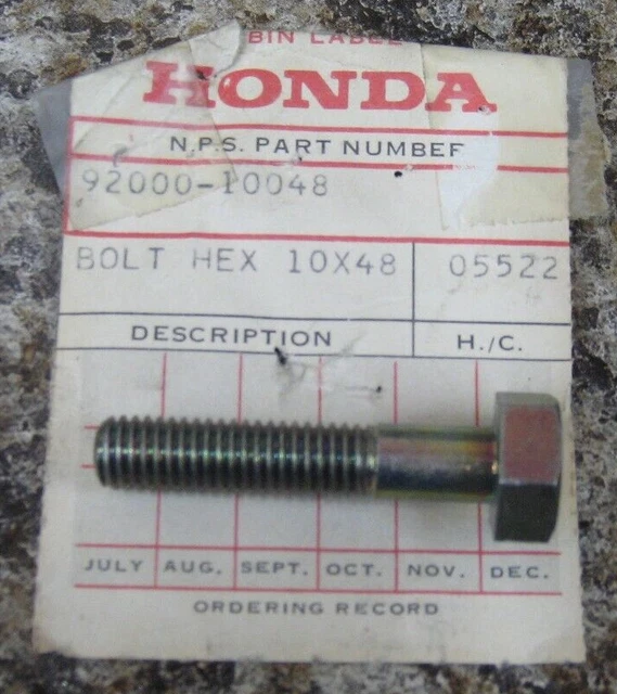 HONDA GENUINE PARTS HEX BOLT (10x48) 92000-10048 OEM NOS ca72 cb72 ca77 ...
