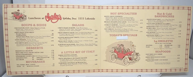 1980S CHARLEY'S RESTAURANT Lounge Menu Holiday Inn Lakeside Avenue ...