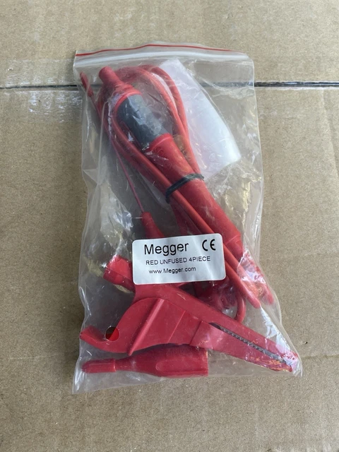 MEGGER RED UNFUSED Test Lead Set 4 Piece Probe Kit for MFT Insulation ...