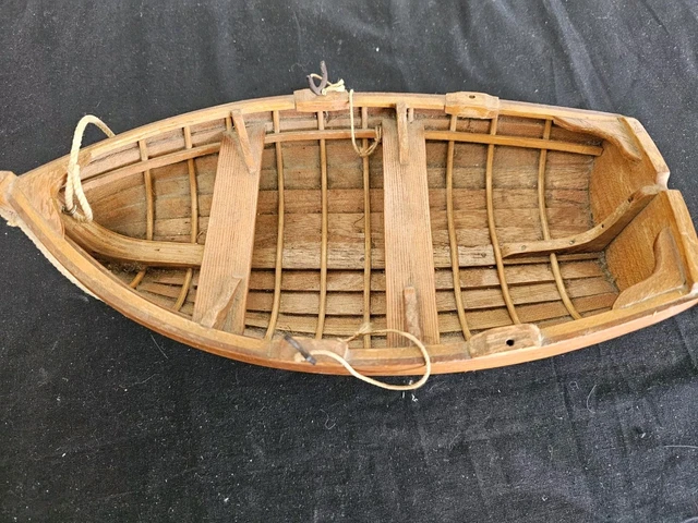FOLK ART CLINKER Rowing Boat Scratch Built Wooden Model Mid Century ...