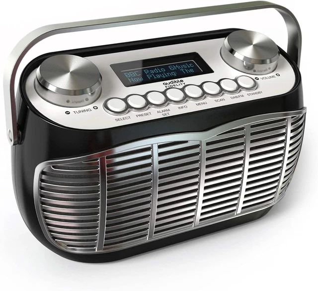DETROIT BLACK DAB/DAB+/FM Retro Radio Alarm Clock LCD Display Battery ...