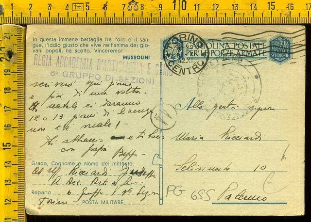 SECONDA GUERRA FRANCHIGIA Posta Militare Torino x Palermo pg 655 EUR 3 ...