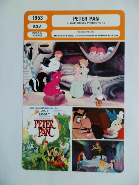 CARTE FICHE CINEMA 1953 PETER PAN Walt Disney Hamilton Luske Clyde ...