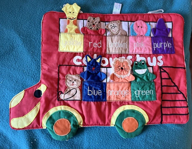 COLOUR BUS STORYSACK -book, 8 finger puppets, Bus stop game, VGC ...
