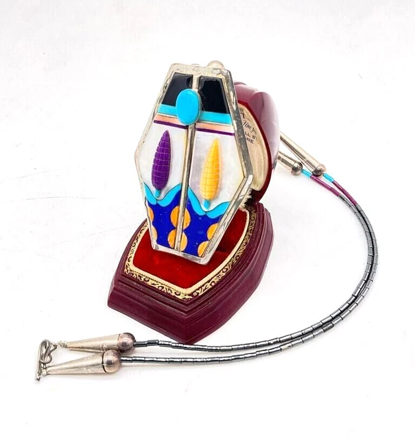 RARE NATIVE AMERICAN Zuni sterling silver corn Bolo pin pendant Signed ...