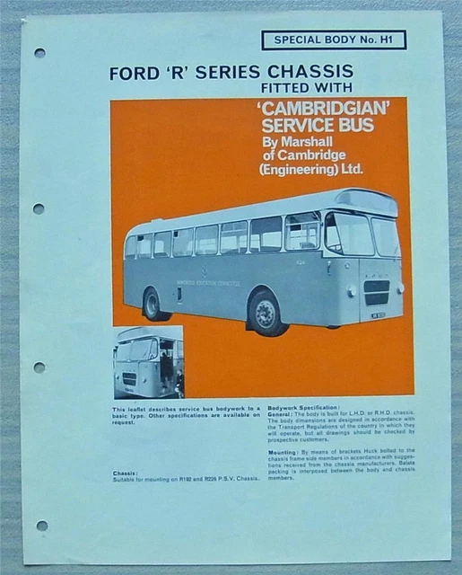 FORD R SERIES CHASSIS CAMBRIDGIAN SERVICE BUS PSV Sales Leaflet 1950s # ...