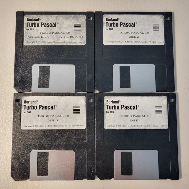 TURBO PASCAL VERSION 7.0 Borland 1993 - 4x 3.5' Floppy Disks *Vintage ...