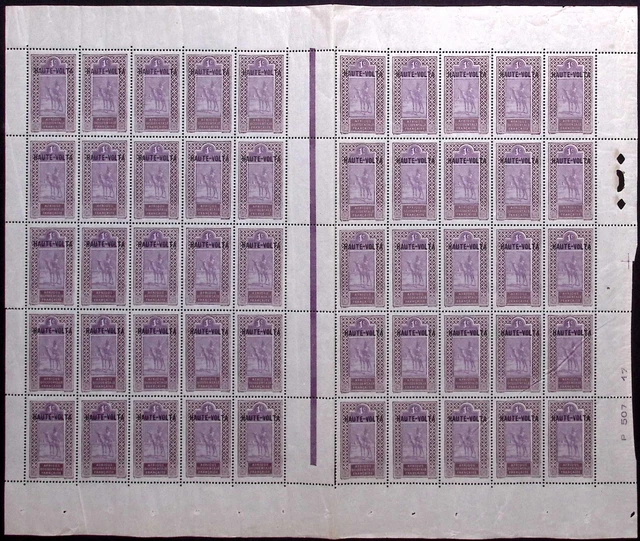 UPPER VOLTA: C.1920S 10 x 5 Part Sheet 1c Brown & Purple Overprints ...