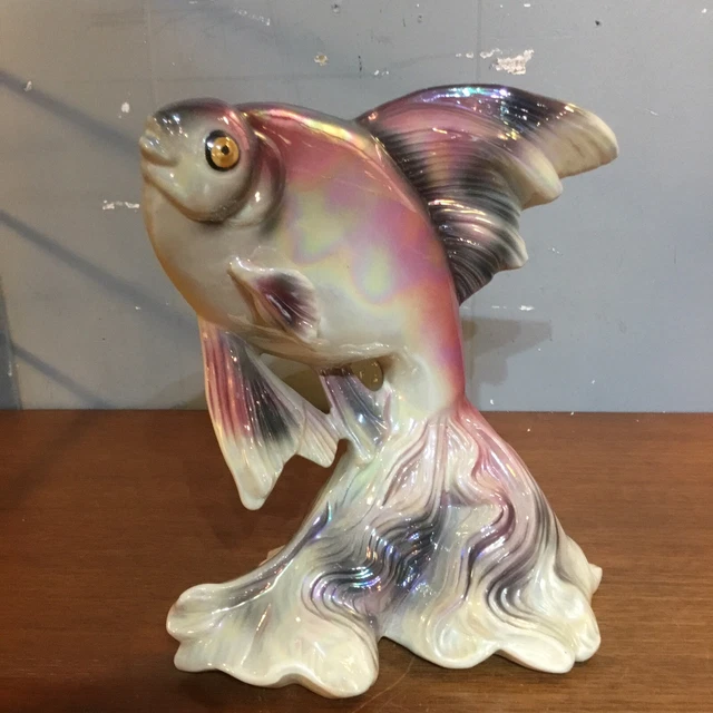 LARGE VINTAGE JEMA Holland 182 lustre ware fish ornament Sculpture Mid ...