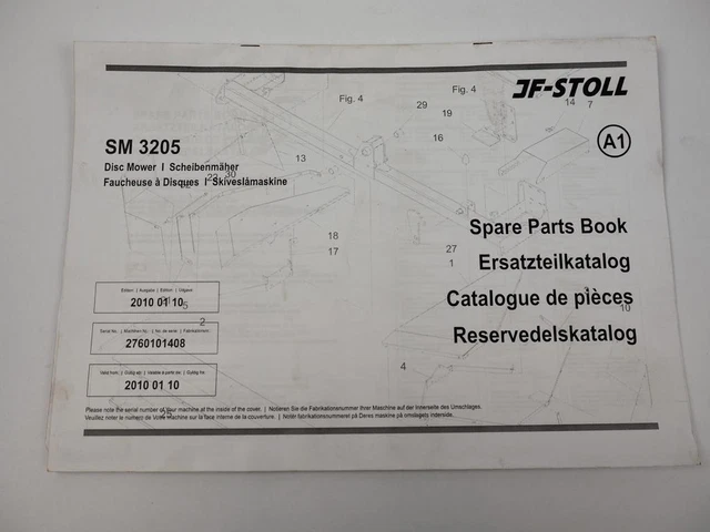 JF STOLL SM 3205 Scheibenmäher Disc Mower Ersatzteilliste Parts List ...