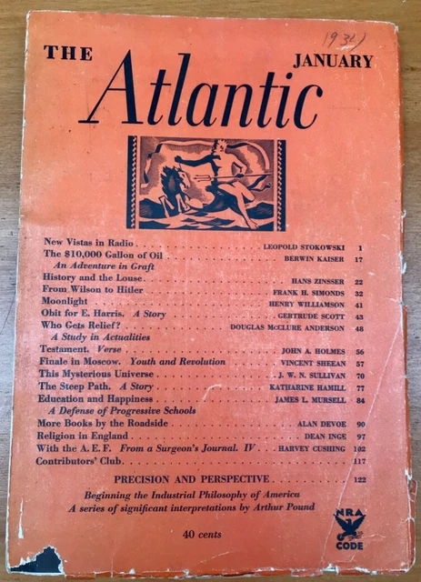 VINTAGE ATLANTIC MONTHLY Magazine January 1935 EUR 3,26 - PicClick FR