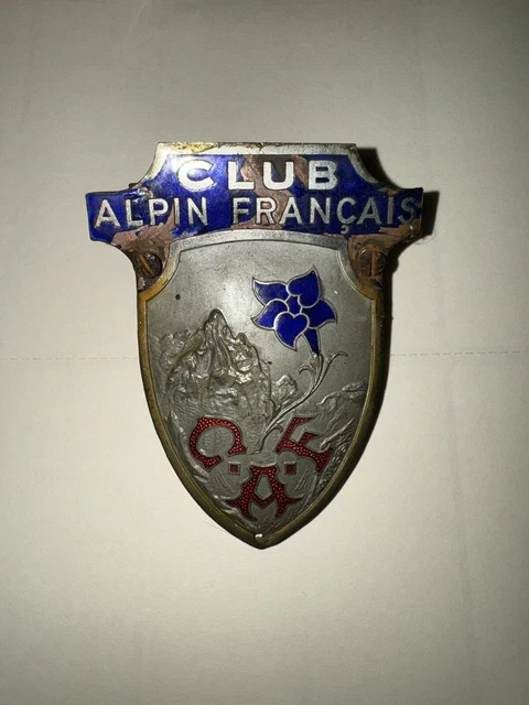 ANCIEN INSIGNE CLUB Alpin Français CAF Plaque Emaillé Ecusson Edelweiss ...