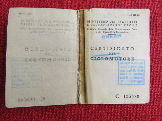 LIBRETTO CERTIFICATO CICLOMOTORE Lambretta 50 Innocenti Anni 60 EUR 49 ...