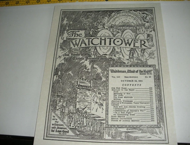 &JEHOVAH'S WITNESSES& OCTOBER 1931 WATCHTOWER Jehovah reproduction £9. ...