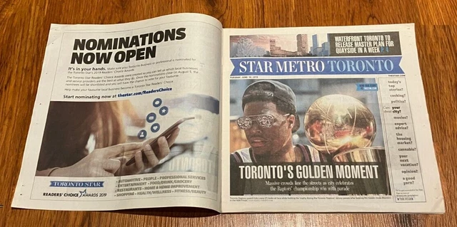 STAR METRO TORONTO Raptors Champions June 18 2019 Newspaper Article ...