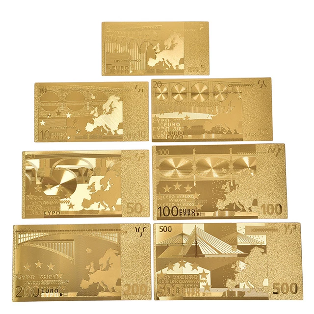 7X EURO BANKNOTE Gold Foil Paper Money Crafts Collection Bank DIY ...