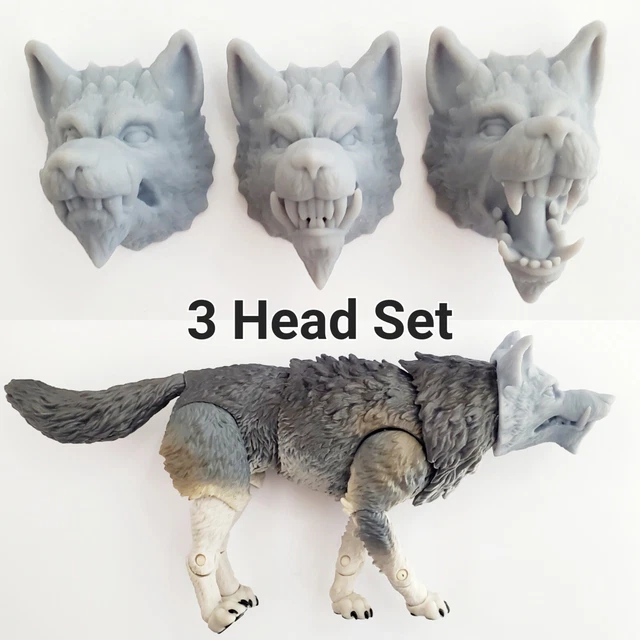 3 HEAD WOLF Pack for Custom TIMBER GI JOE Classified Wolves Werewolf ...
